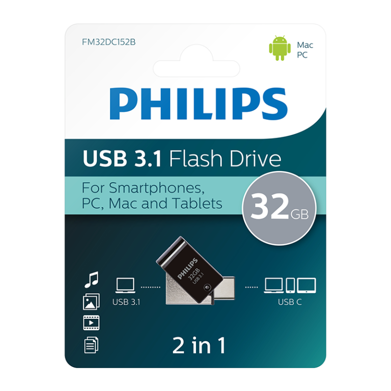 Philips USB 3.1 2-in-1 – Flexible USB-A & USB-C Flash Drive